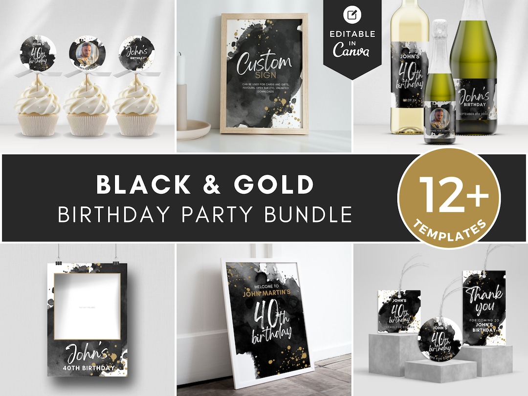 Birthday Party Bundle, Black and Gold Set, Decoration Package ...