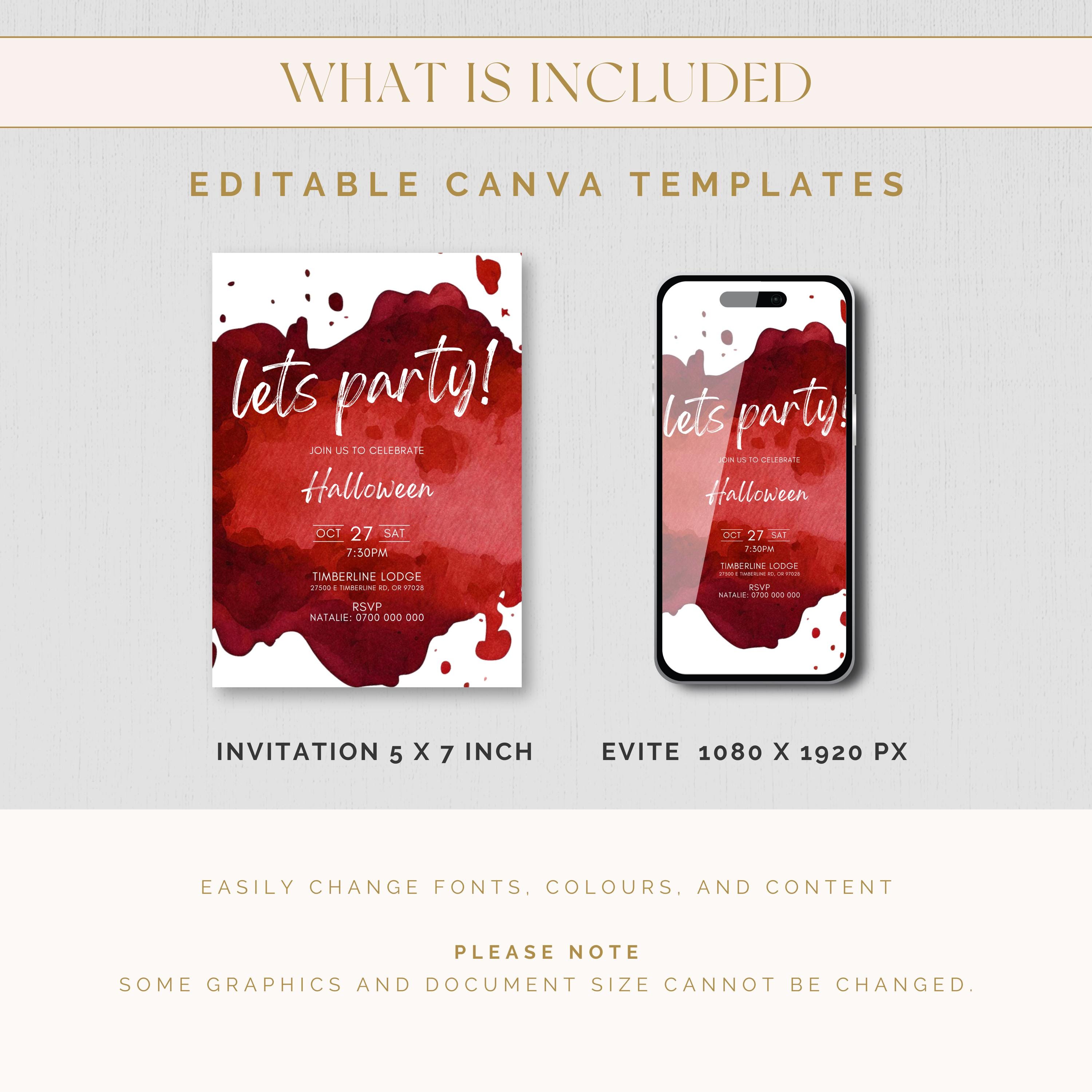 Halloween Party Invitation - Blood Splatter Red Splash Horror Theme ...