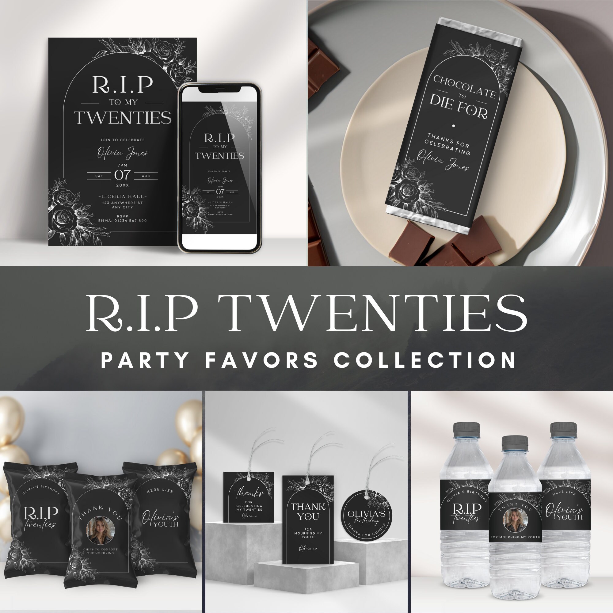 RIP Twenties Party Favors Bundle, 30th Birthday Set, Gothic Black ...