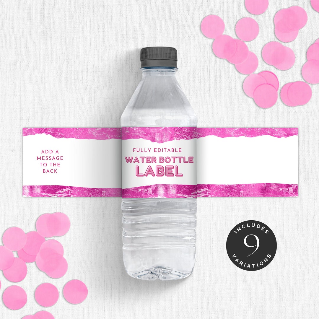 Hot Pink Water Bottle Labels, Drink Favour, Fuchsia Birthday Party ...