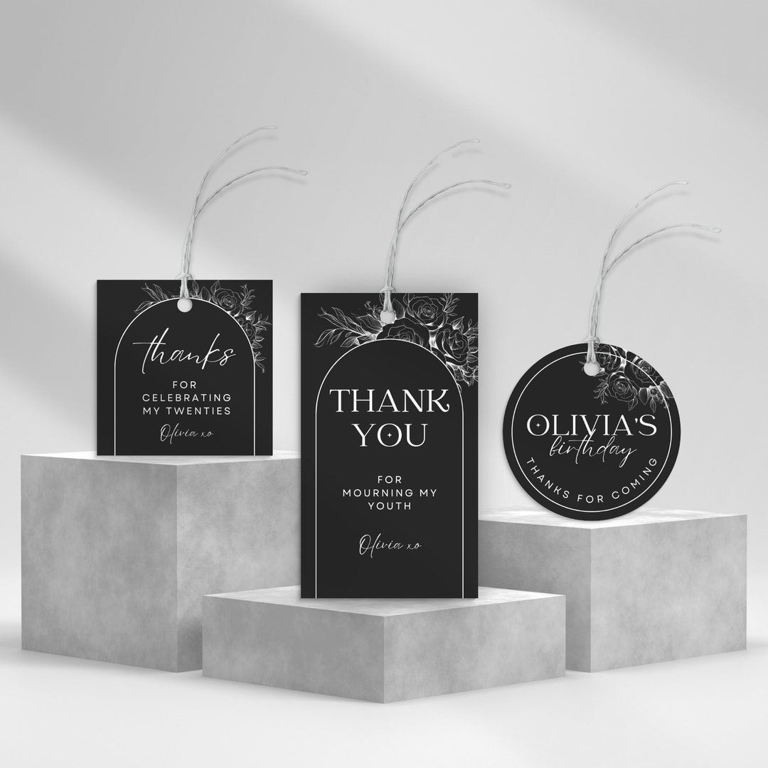 RIP Twenties Favor Tags - Thank You Labels for 30th Birthday Party ...