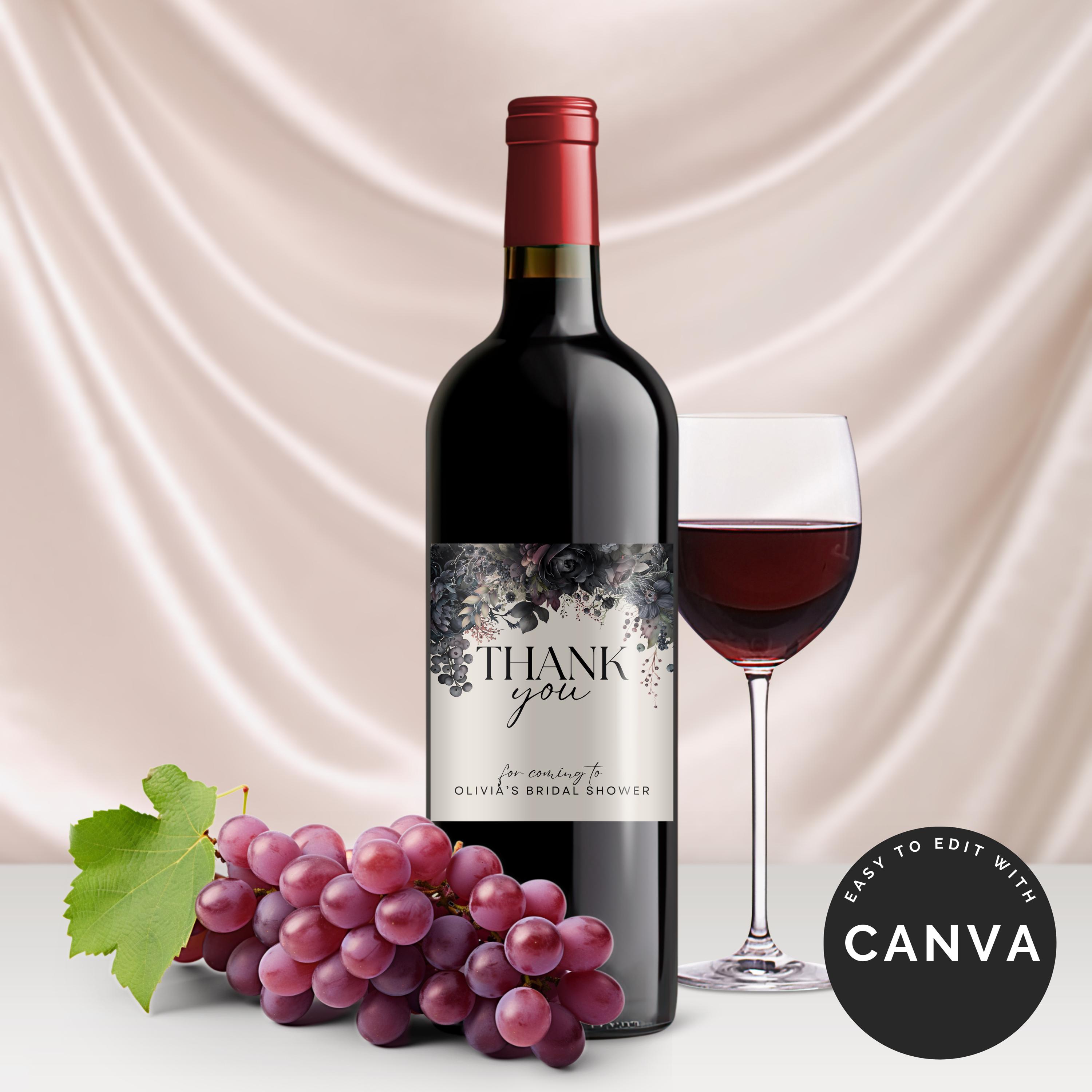 Gothic Custom Wine Bottle Labels - Dark Moody Floral Bridal Shower ...