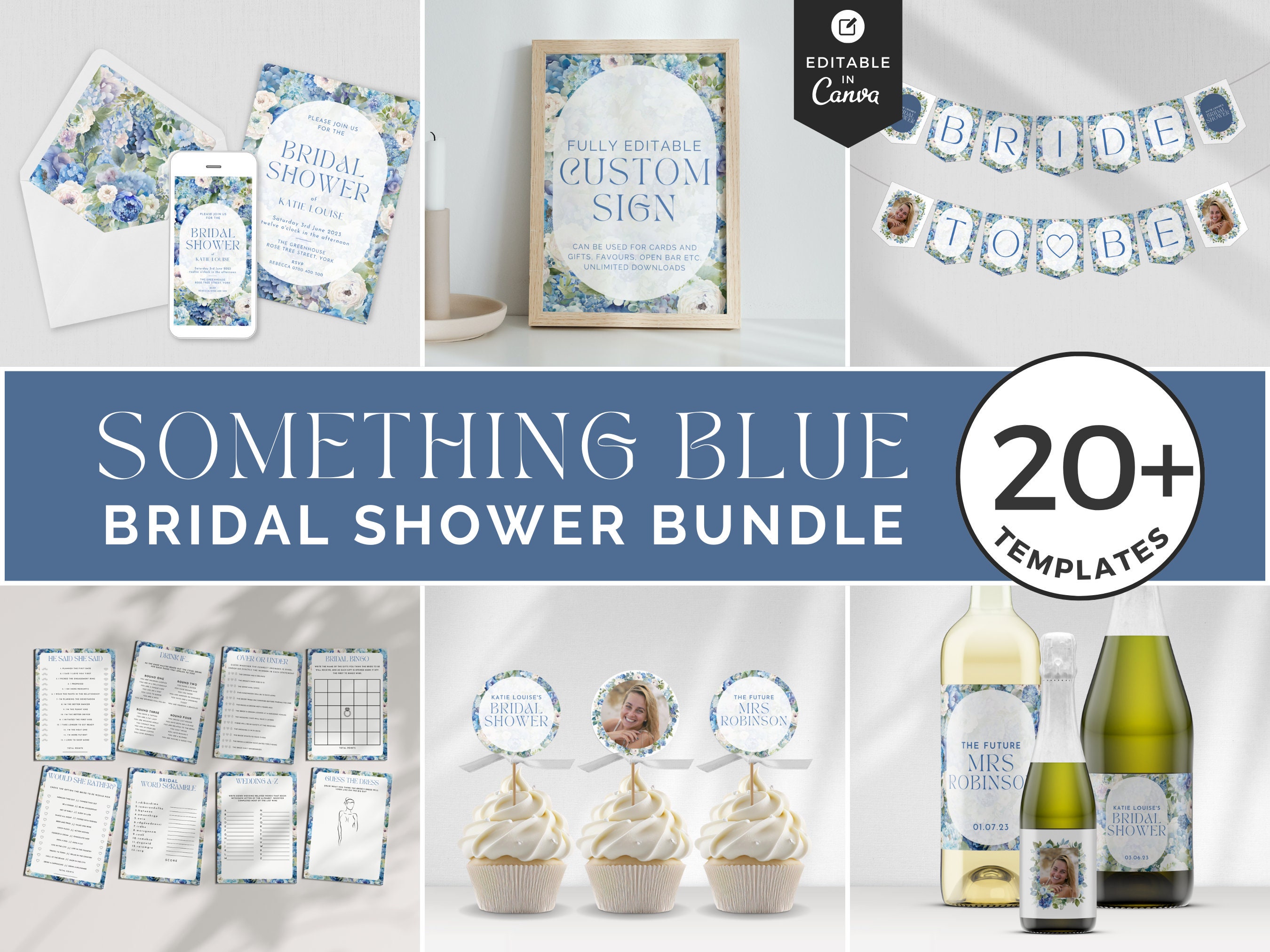 Something Blue Bridal Shower Bundle, Floral Hen Party Package ...
