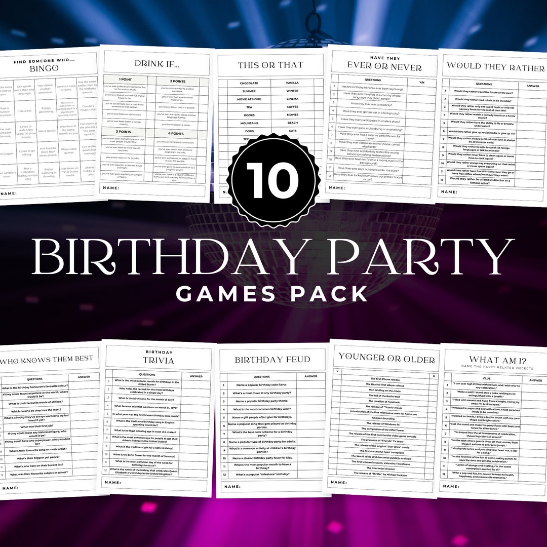 Birthday Games for Adults Bundle, Fun Party Activities Pack, Printable ...