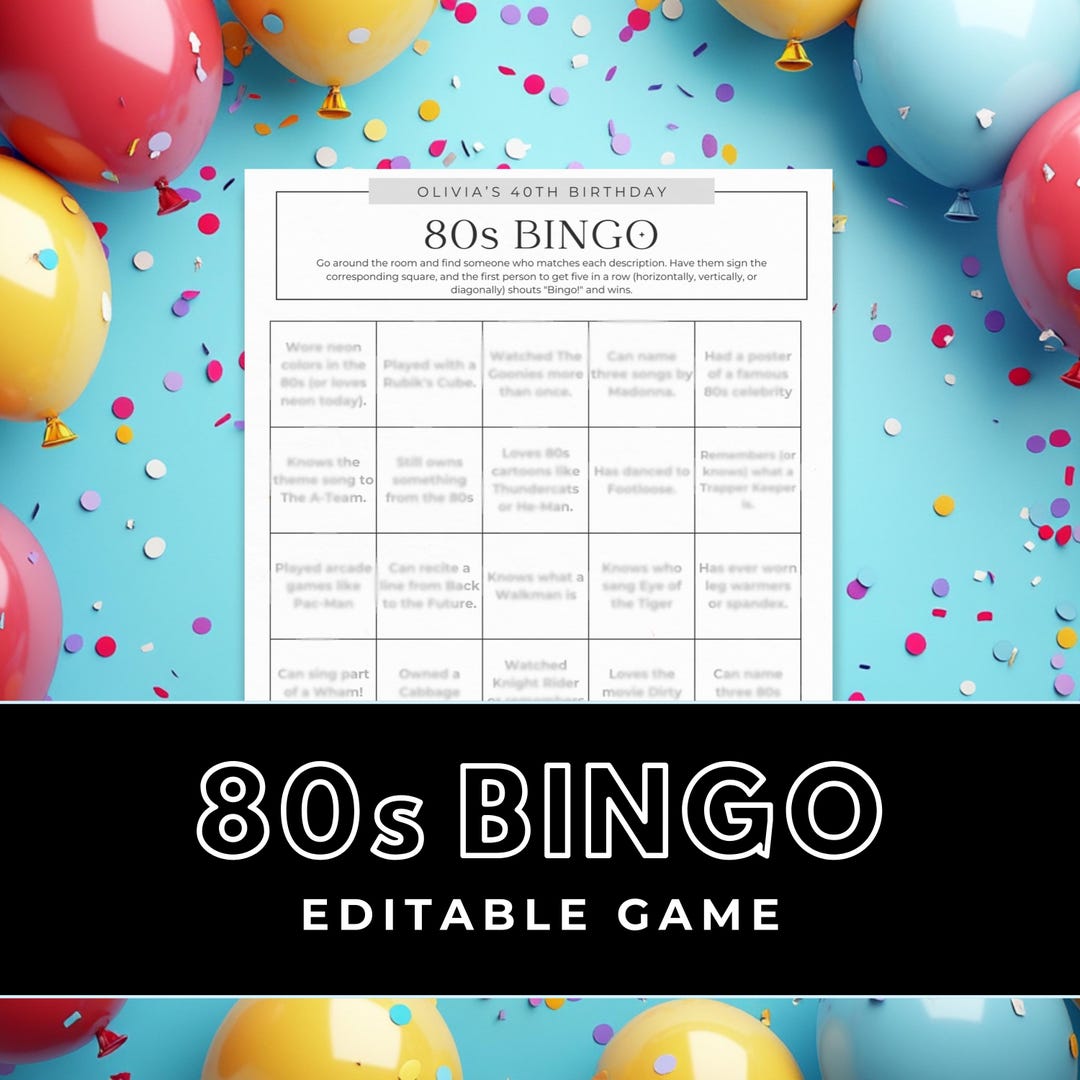 80s Find Someone Bingo Game, Born in the 1980s Party Activity, 40th ...