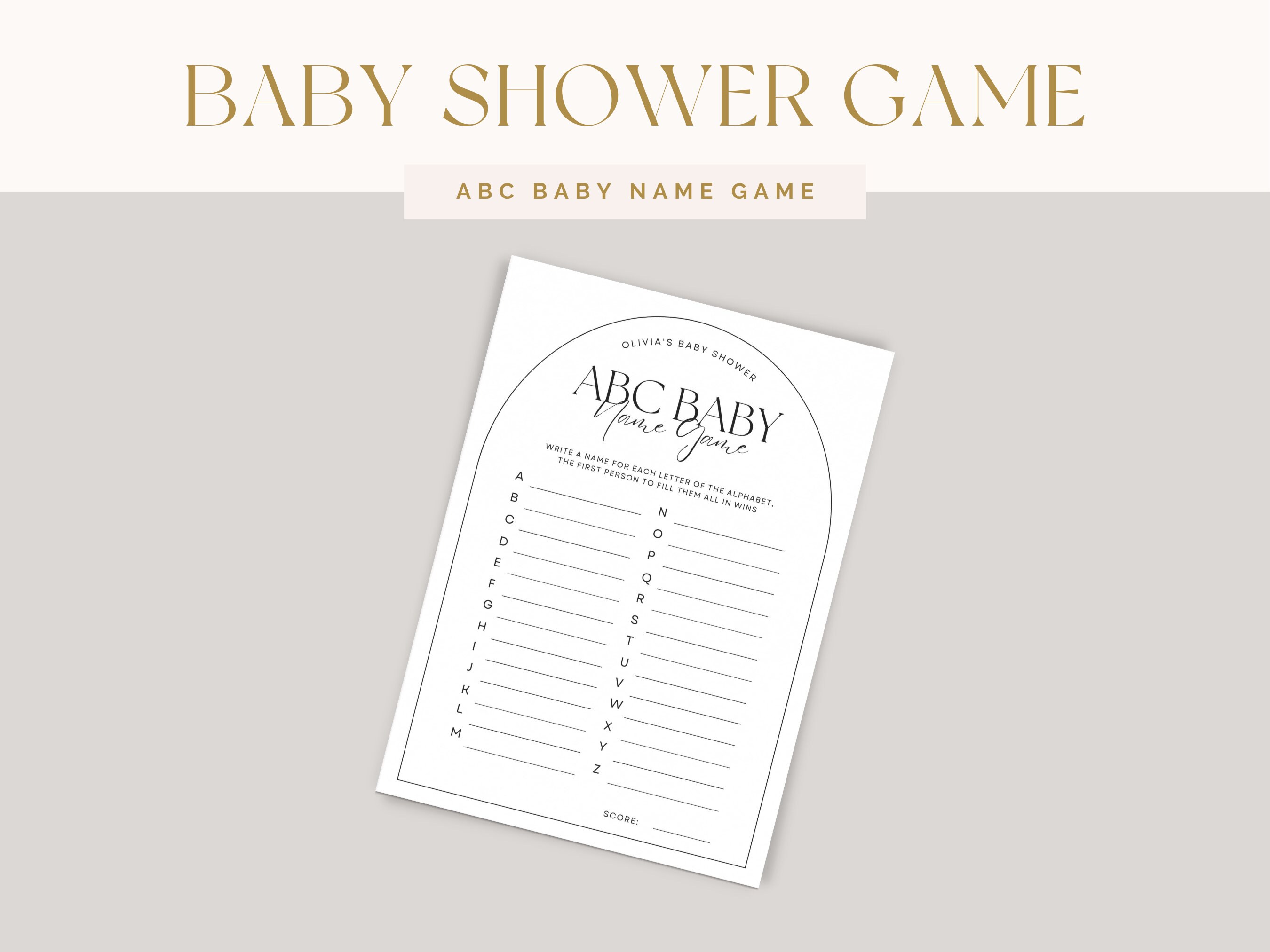 ABC Baby Name Game, Baby Shower Game, Modern Minimal Printable Activity ...