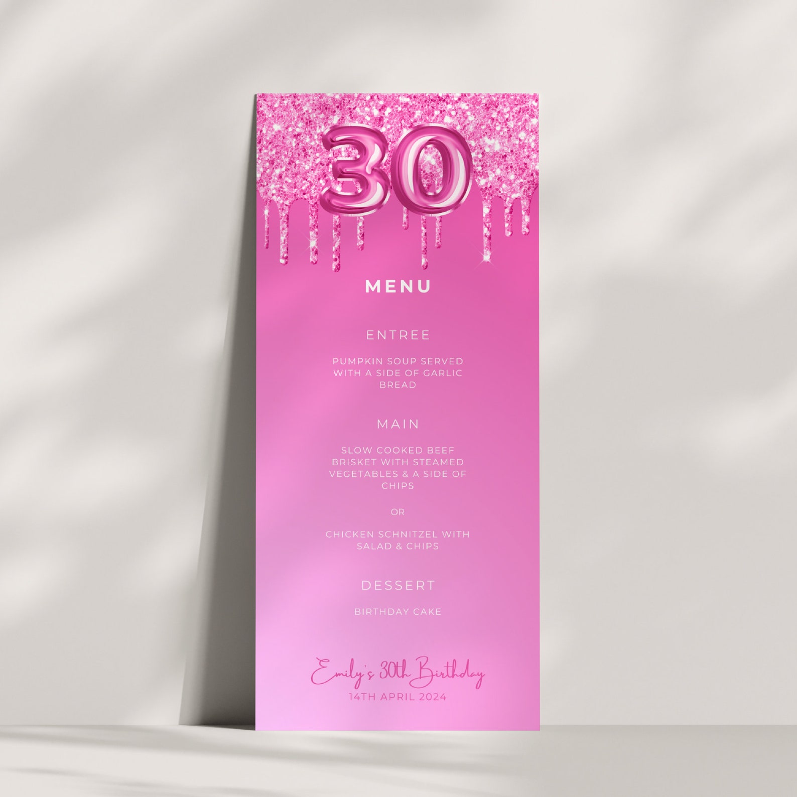 Hot Pink Dinner Menu, 30th Birthday Brunch, Party Food, Bar Drinks List ...