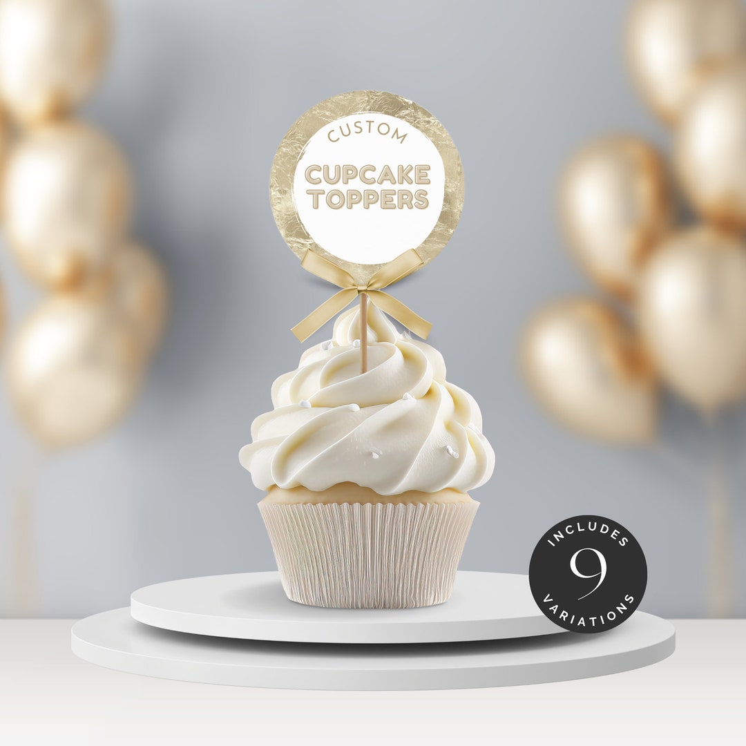Champagne Gold Cupcake Toppers, Circle Cake Decoration, Metallic ...