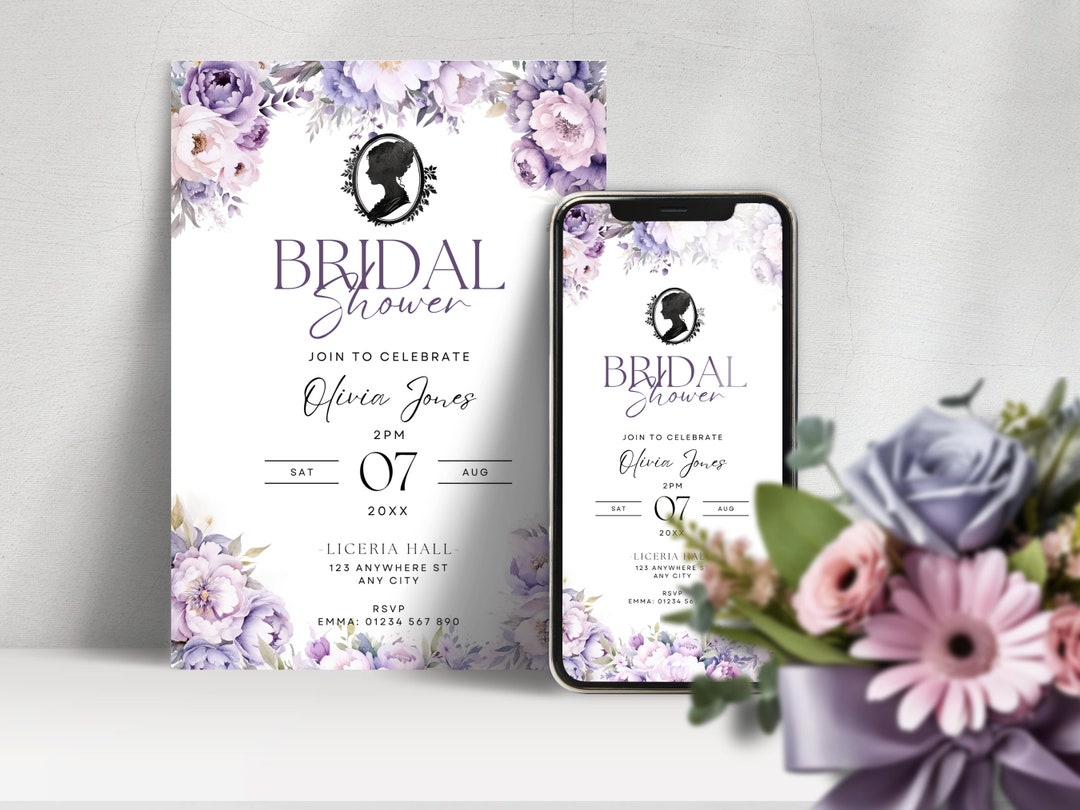 Regency Bridal Shower Invitation, Floral Hen Party Text, Lilac Painted ...