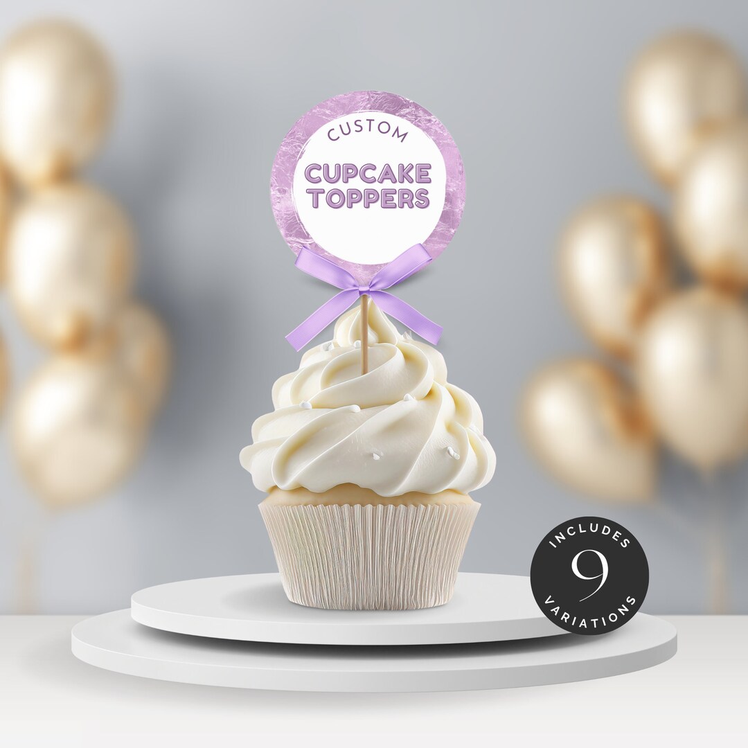 Lilac Lavender Cupcake Toppers, Circle Cake Decoration, Metallic ...