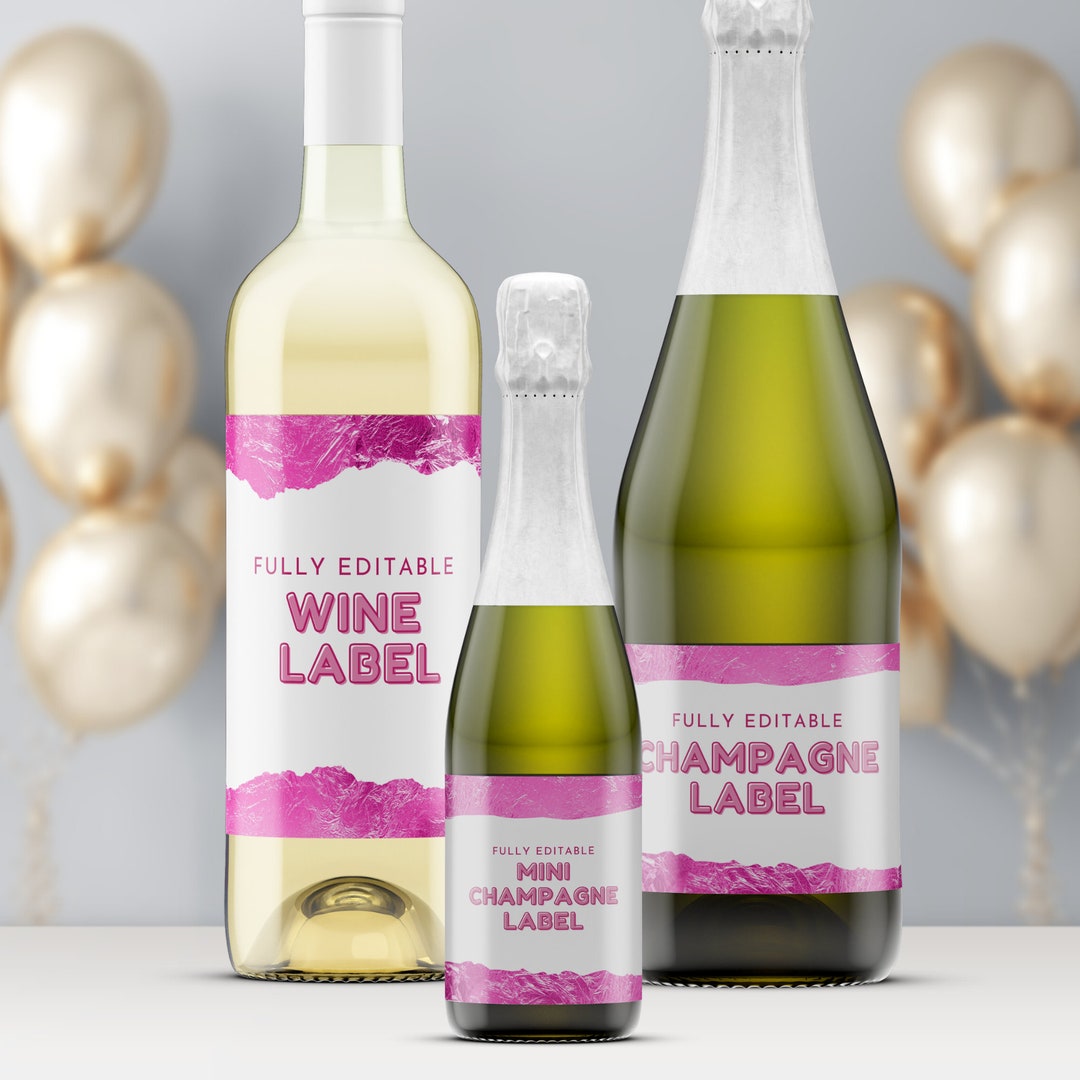 Hot Pink Wine Bottle Label, Dinner Party Drinks, Mini Champagne Beer ...