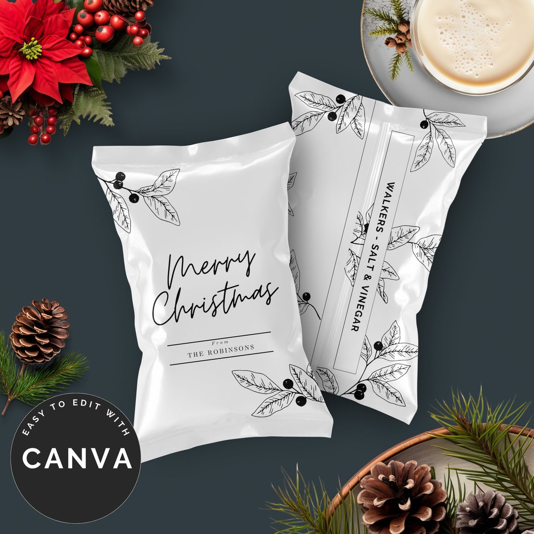 Christmas Chip Bag Template, Holiday Crisp Packet Label, Snack Package ...