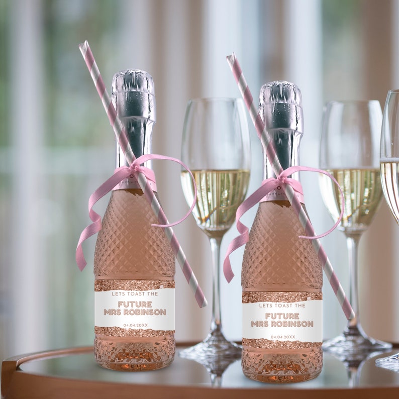 Rose Gold Wine Bottle Label, Dinner Party Drinks Tag, Mini Champagne ...