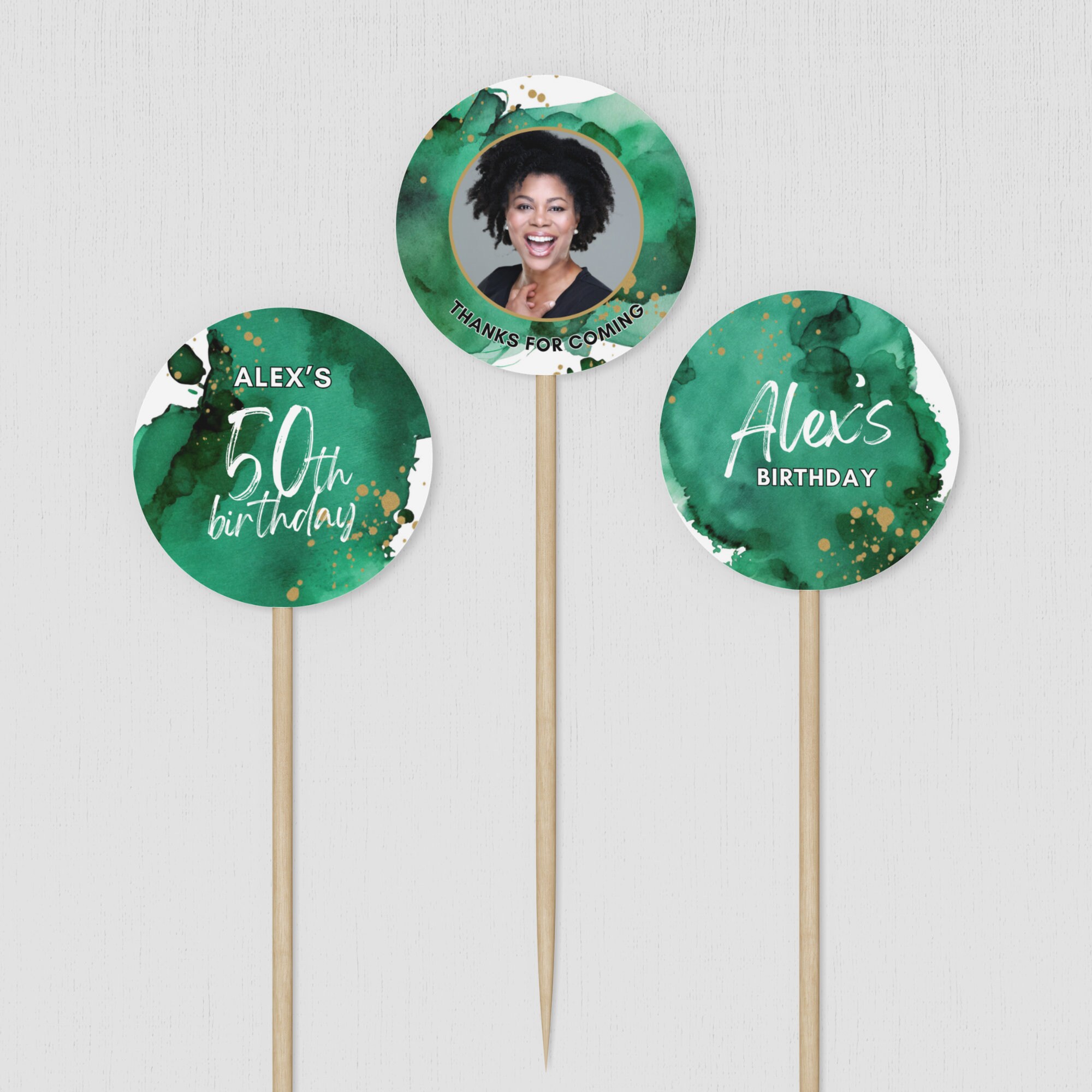 Emerald and Gold Cupcake Toppers, Circle Cake Decoration, Green ...