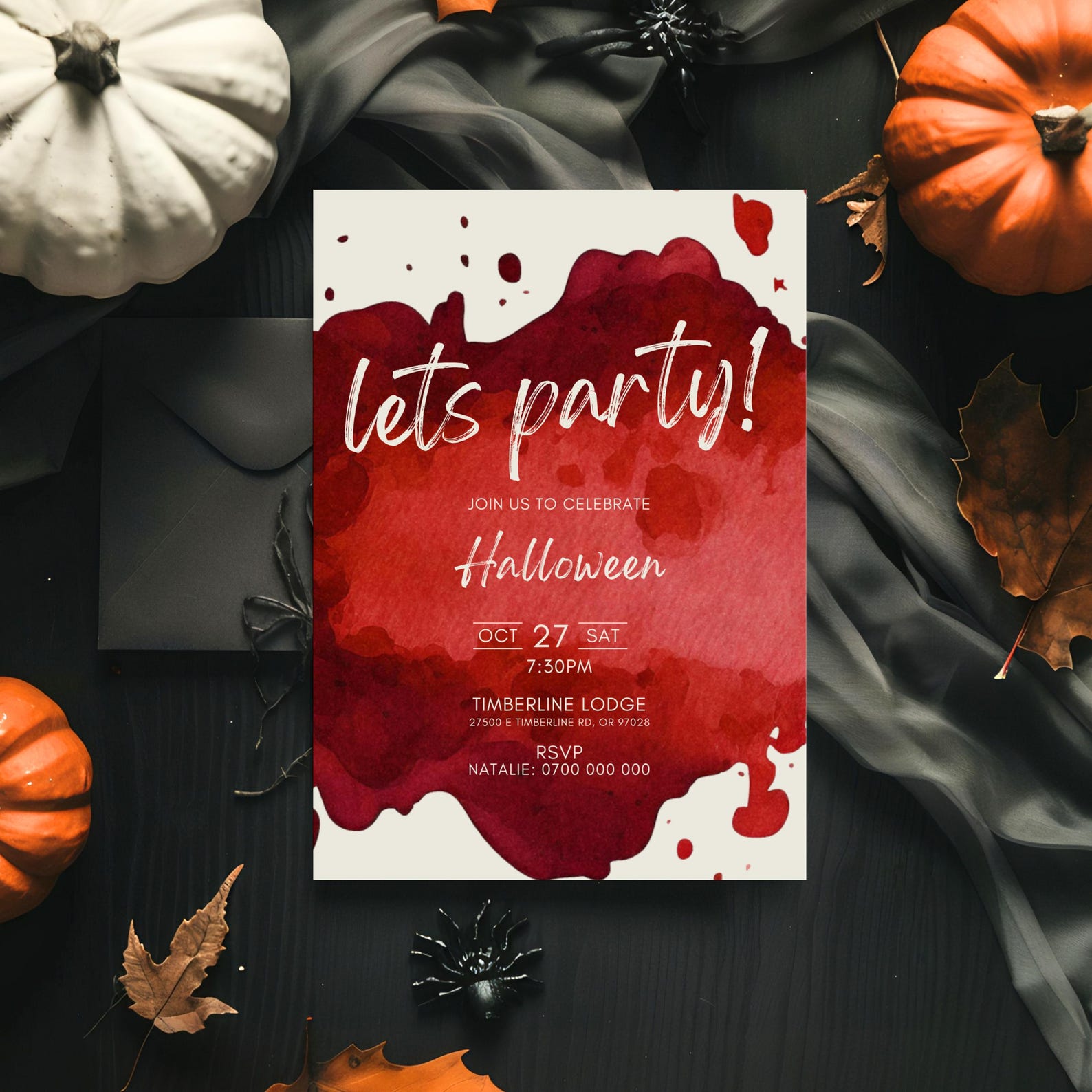 Halloween Party Invitation - Blood Splatter Red Splash Horror Theme ...