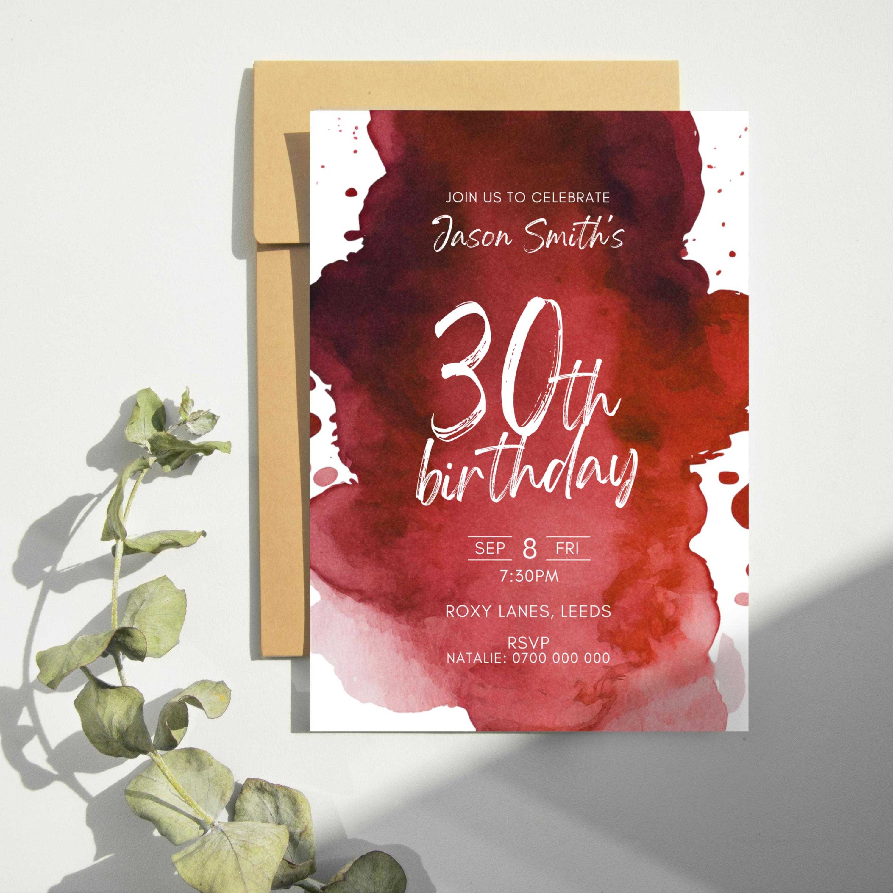 Horror Theme Birthday Invitation - Blood Spatter, Red Paint Splash ...