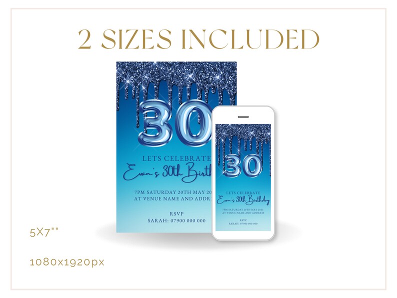 30th Birthday Party Invitation Navy Blue Teal Glitter Foil - Etsy