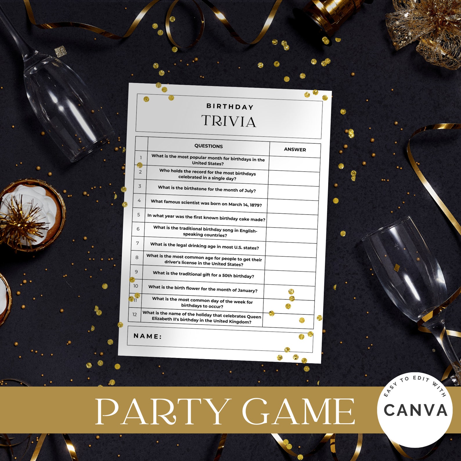 Birthday Trivia Party Game, Printable Icebreaker Activity for Grown-ups ...