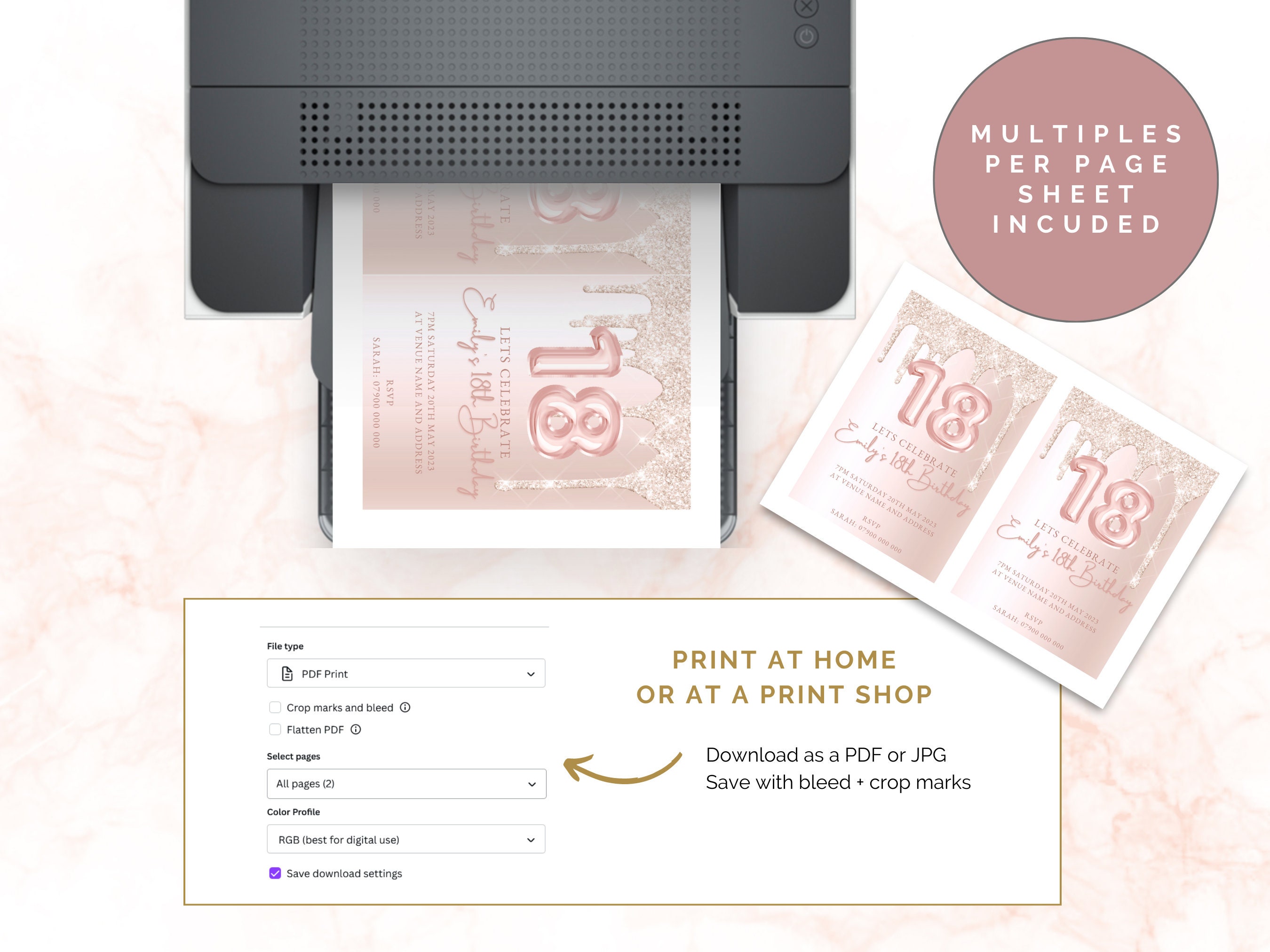 18th Birthday Party Invitation, Blush Baby Pink Glitter Foil Balloon ...