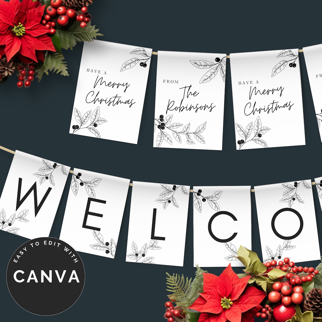 Printable Christmas Banner, Custom Letter Bunting, Editable Party ...