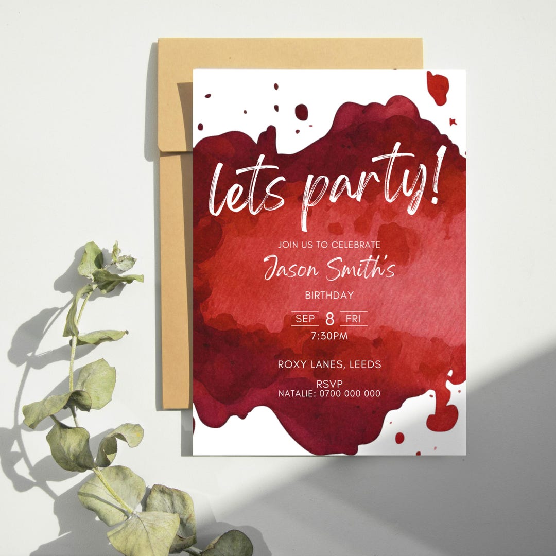 Blood Spatter Birthday Invitation - Horror Theme Red Paint Splash Party ...