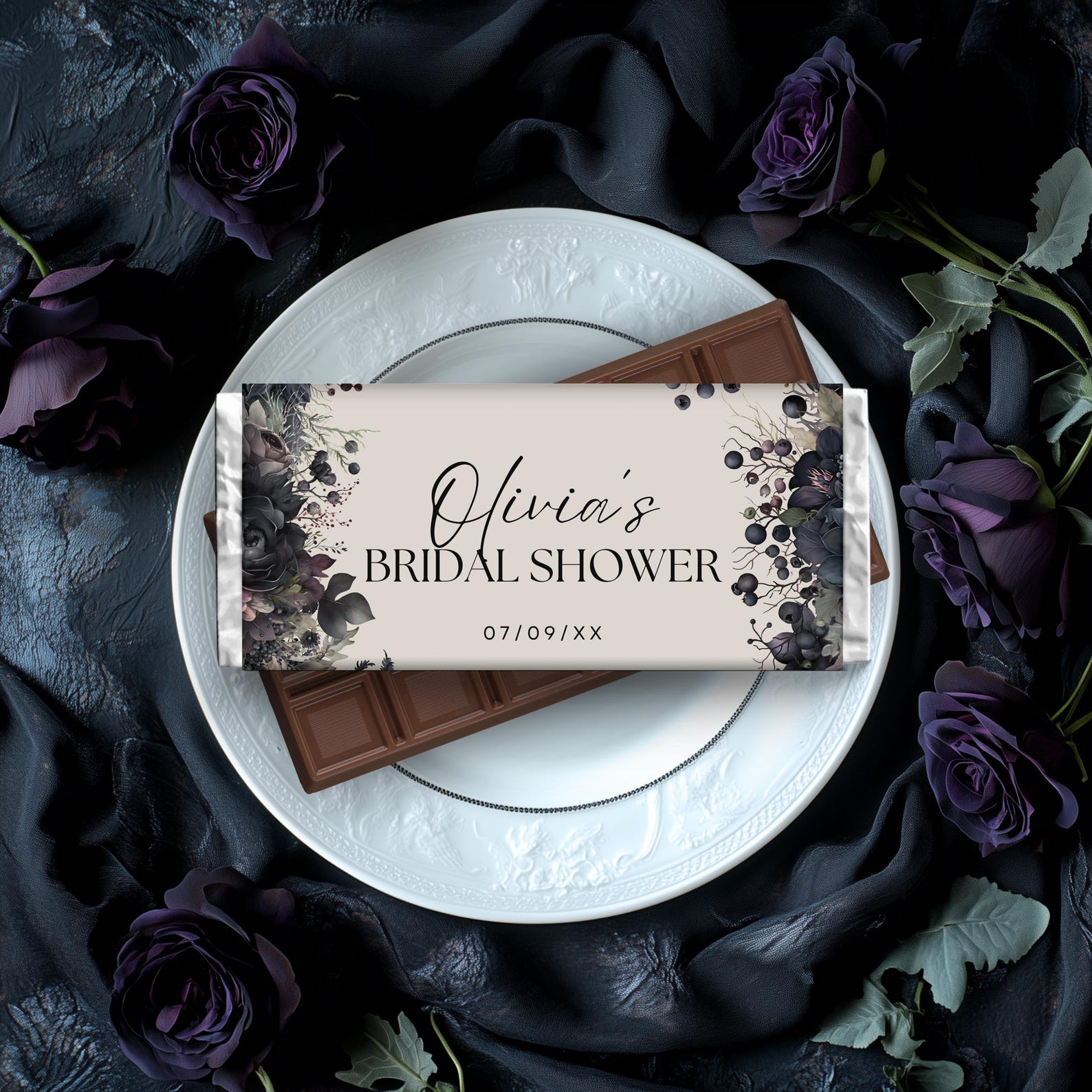 Gothic Chocolate Bar Wrapper, Bridal Shower Favor, Moody Floral ...