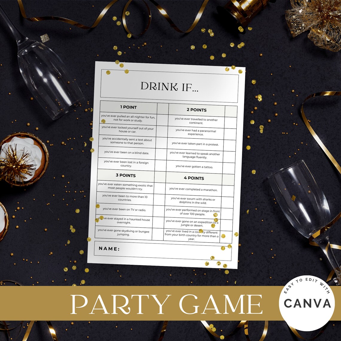 Drink If Party Game, Printable Icebreaker Activity for Grown-ups, Men ...