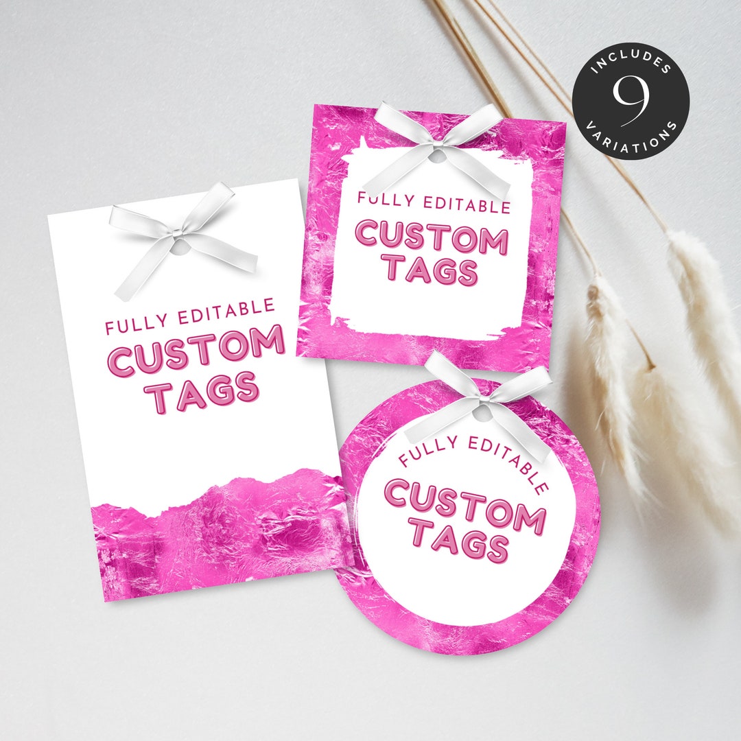 Hot Pink Custom Tags, Square Circle Luggage Gift Labels for Favors ...