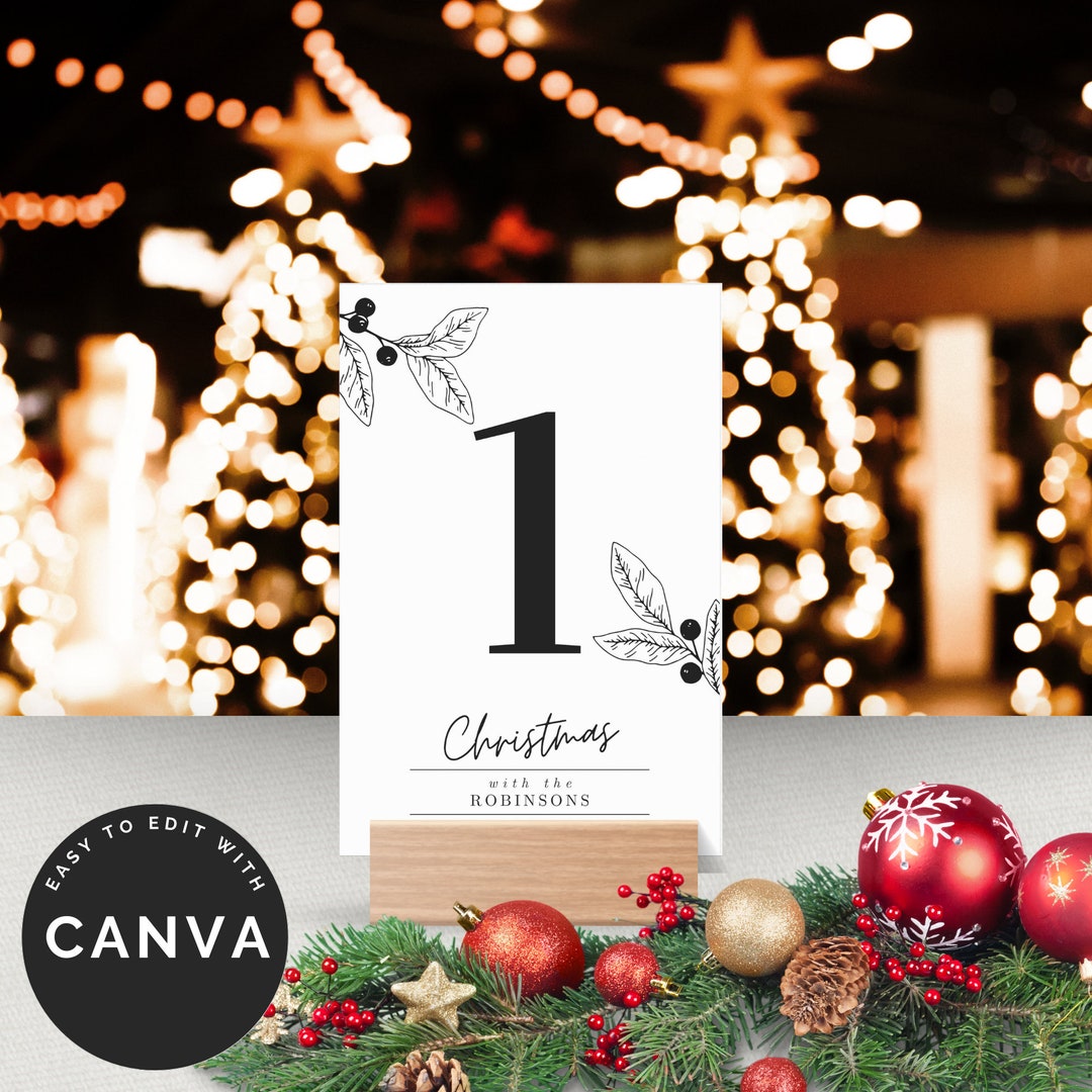 Christmas Table Numbers, Xmas Dinner Party Card Sign, Holiday Guests ...