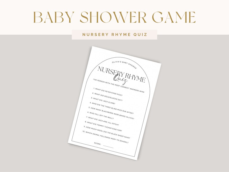Nursery Rhyme Quiz, Baby Shower Game, Modern Minimal Printable Activity ...