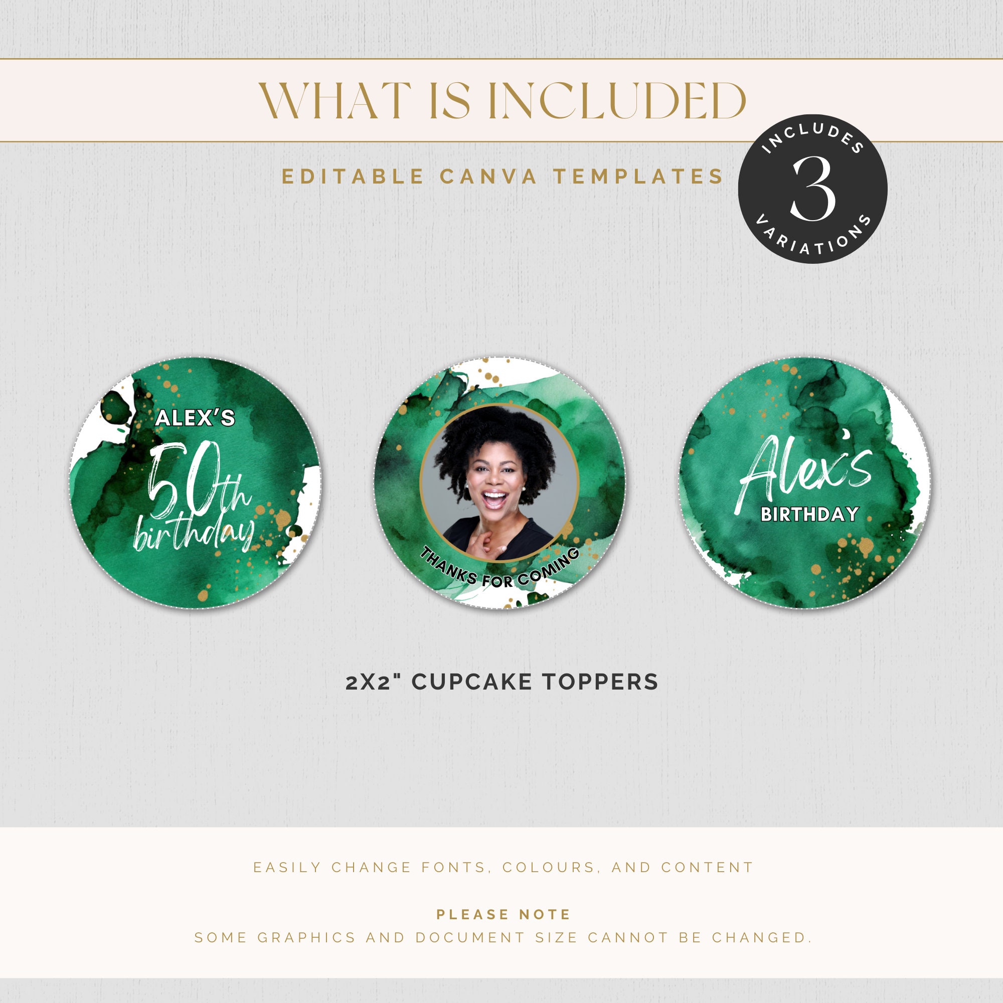 Emerald and Gold Cupcake Toppers, Circle Cake Decoration, Green ...