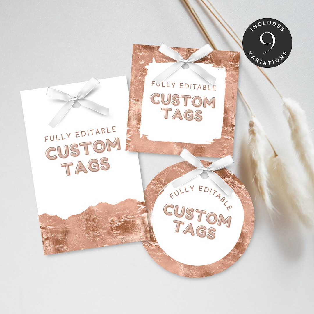 Rose Gold Custom Tags, Square Circle Luggage Gift Labels for Favors ...