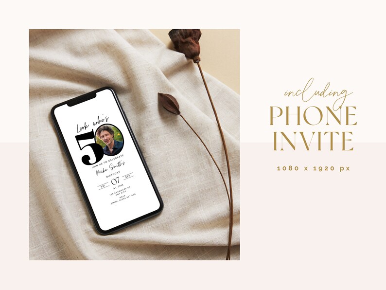 50th Birthday Photo Invitation Minimal Modern Phone Evite - Etsy