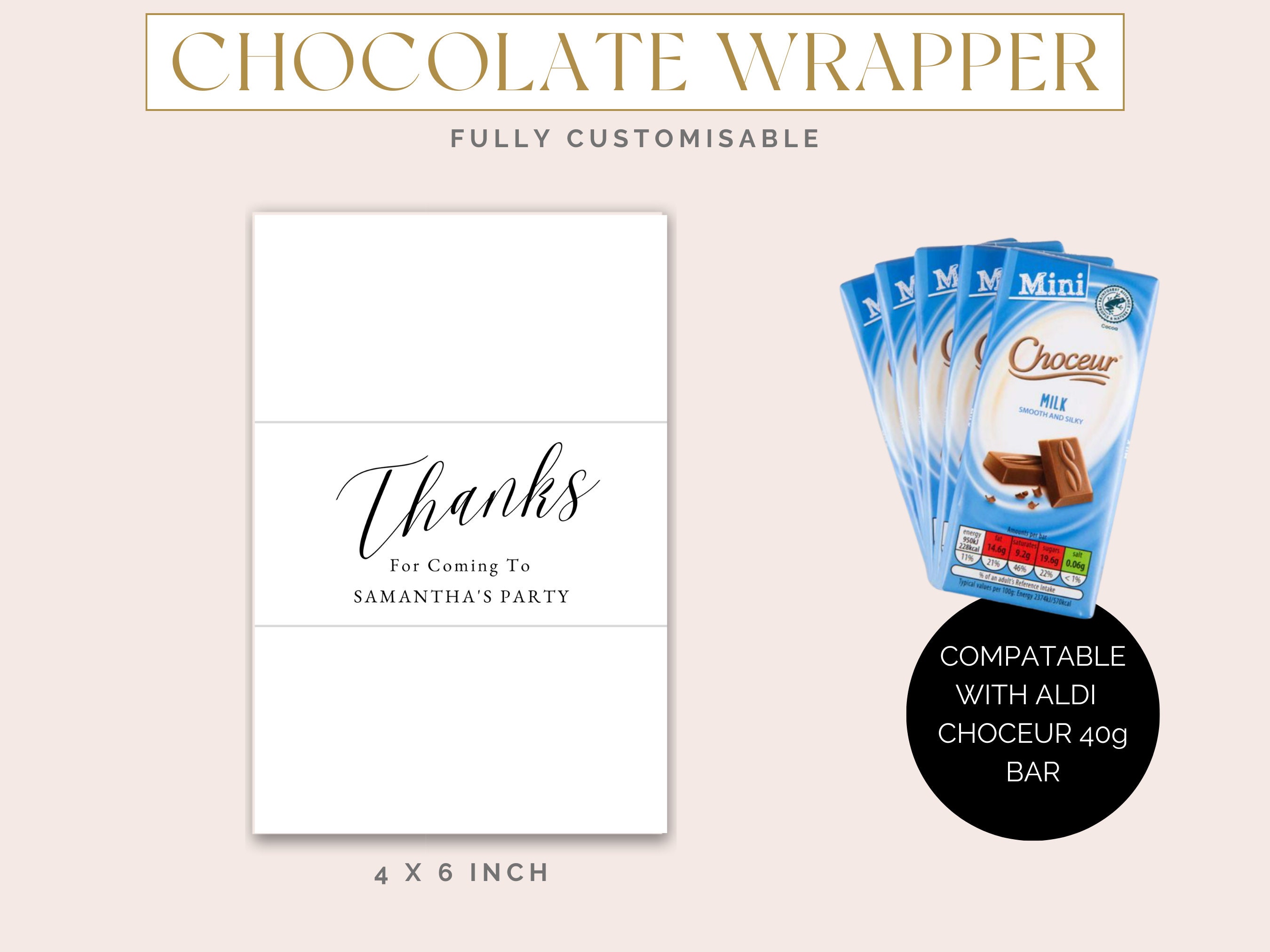 Minimal Modern Chocolate Bar Party Favour, Aldi Wrapper, Editable Canva ...