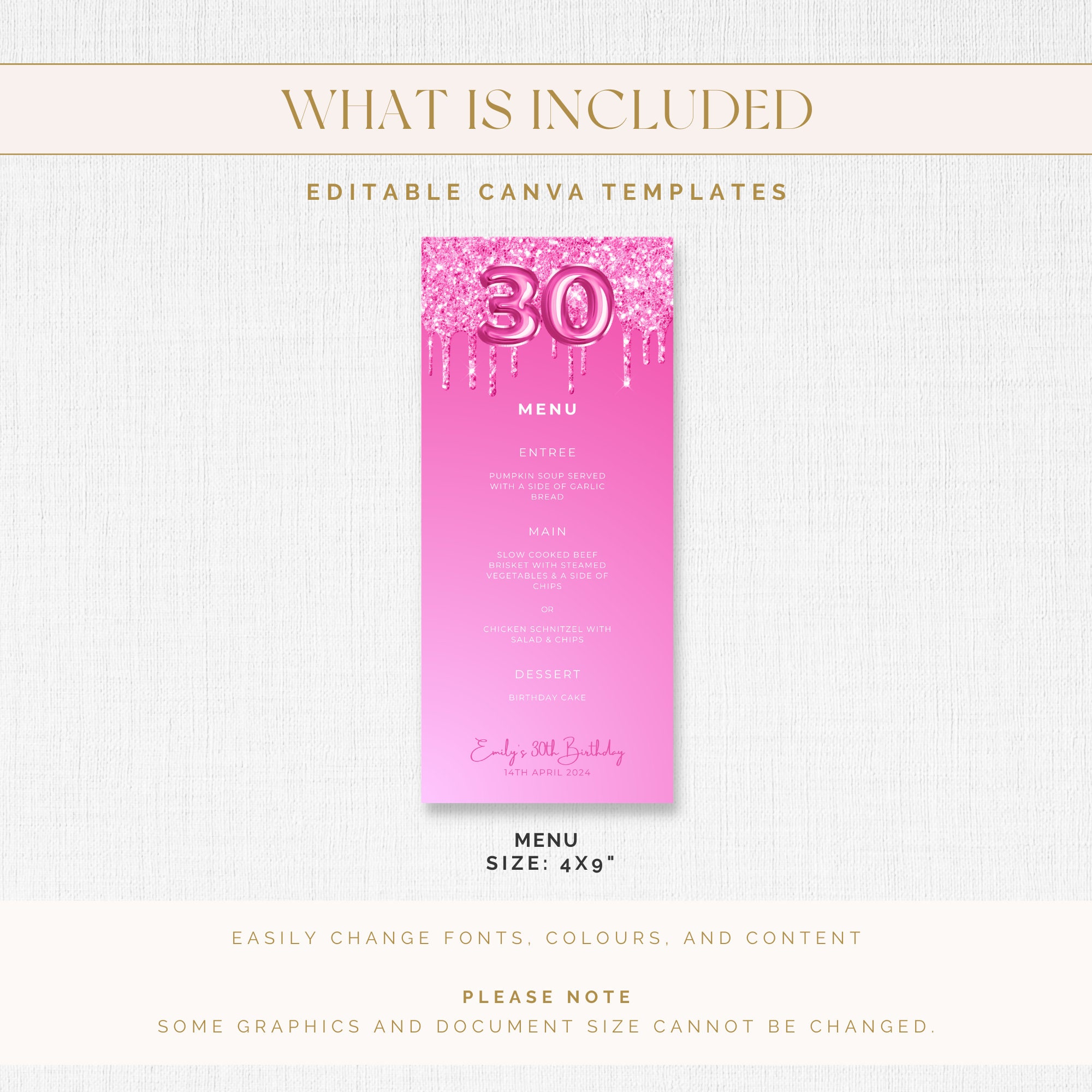 Hot Pink Dinner Menu, 30th Birthday Brunch, Party Food, Bar Drinks List ...
