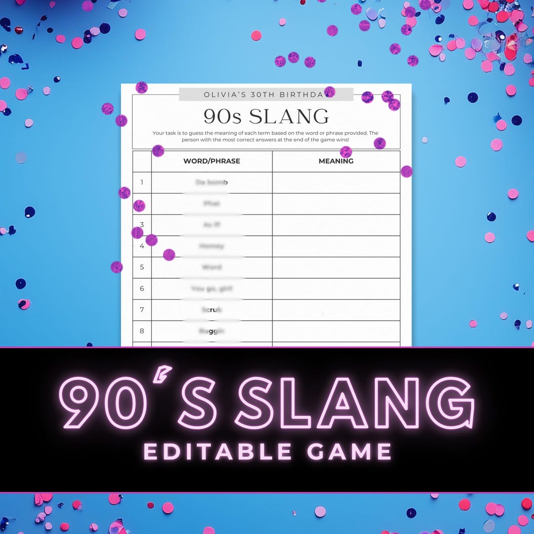 90s Slang Words Game, Born in the 1990s Party Activity, 30th Birthday ...