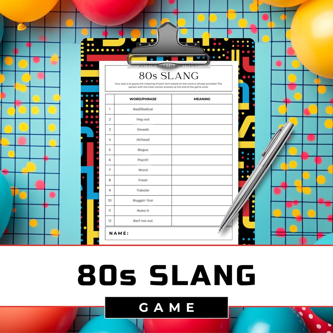 80s Slang Words Game, Born in the 1980s Party Activity, 40th Birthday ...