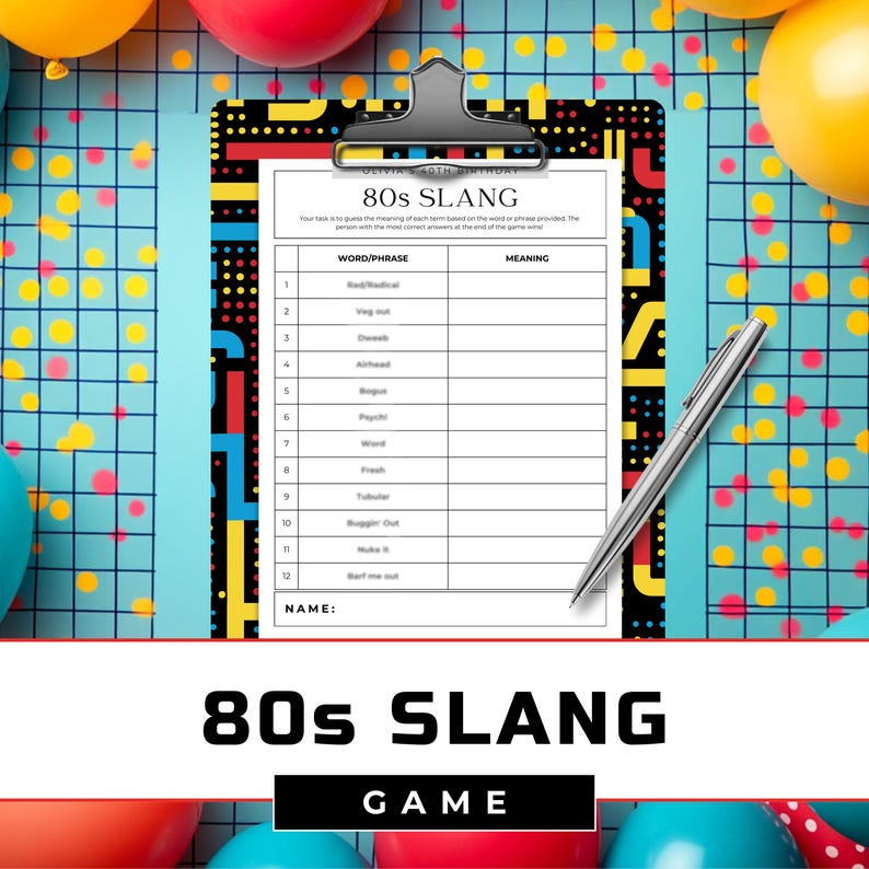 80s Slang Words Game, Born in the 1980s Party Activity, 40th Birthday Quiz, Canva Template ...