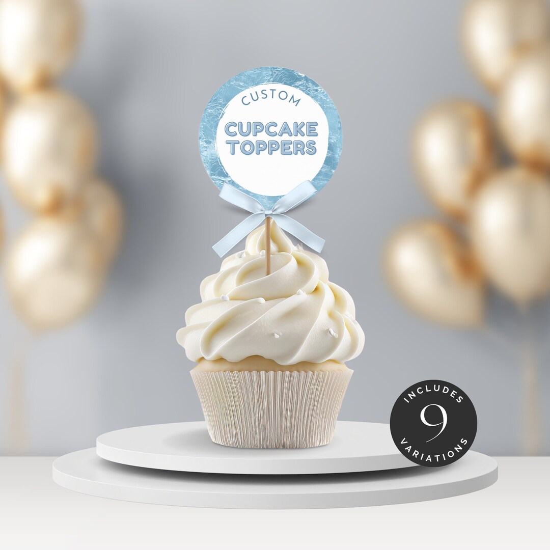 Baby Blue Cupcake Toppers, Circle Cake Decoration, Metallic Glitter for ...