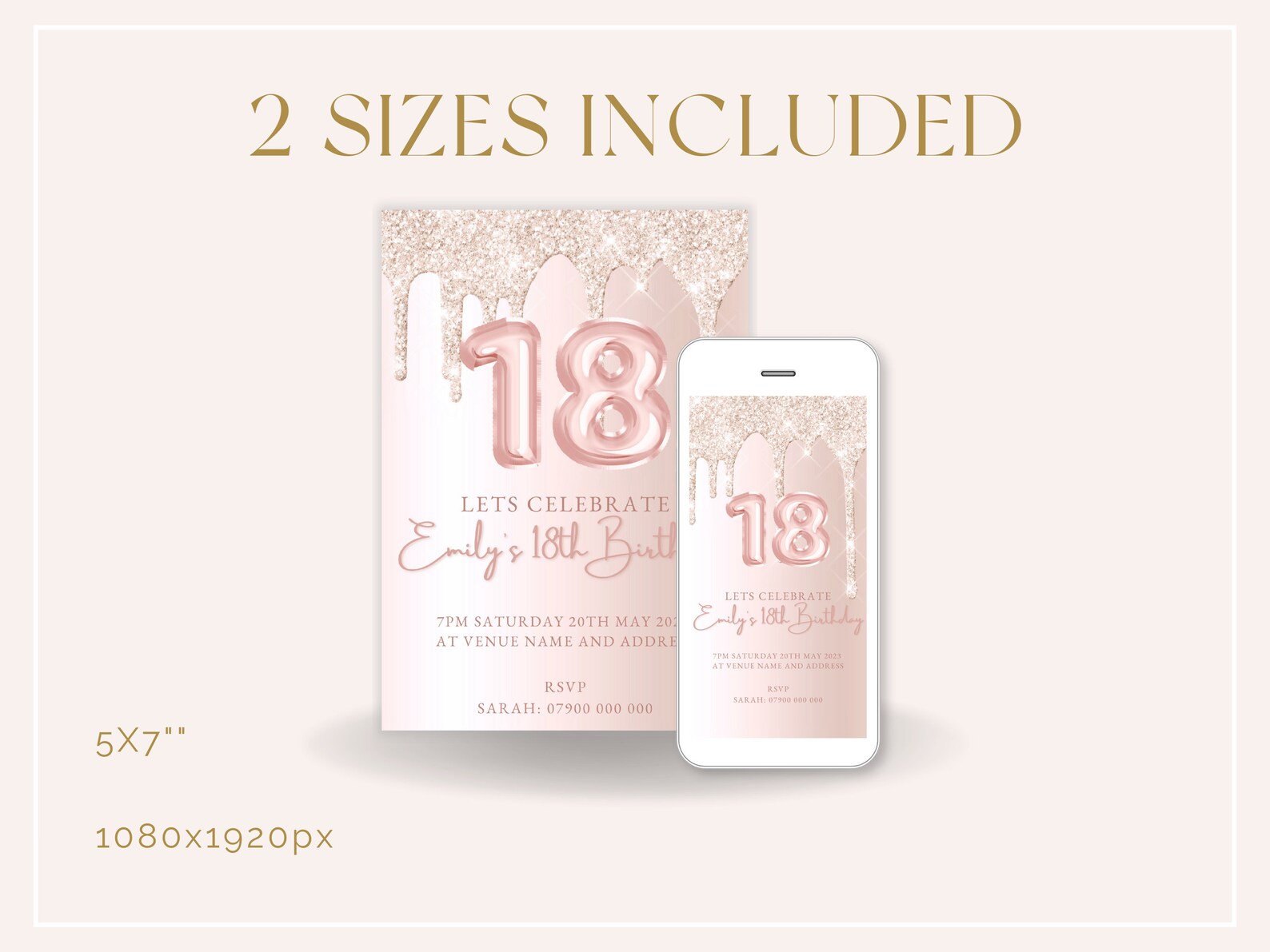 18th Birthday Party Invitation, Blush Baby Pink Glitter Foil Balloon ...