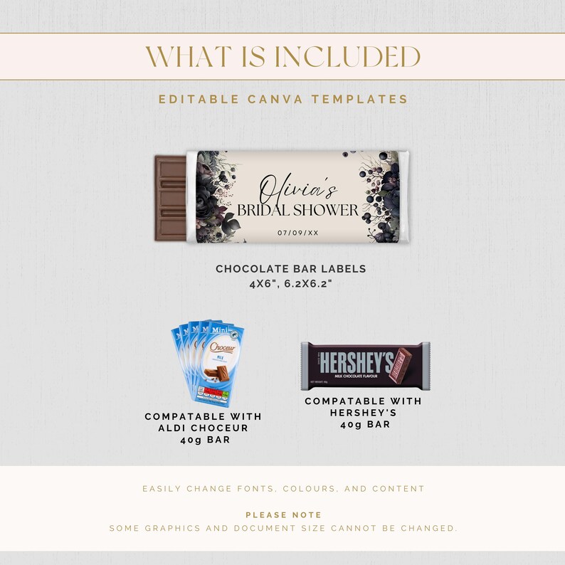 Gothic Chocolate Bar Wrapper, Bridal Shower Favor, Moody Floral ...