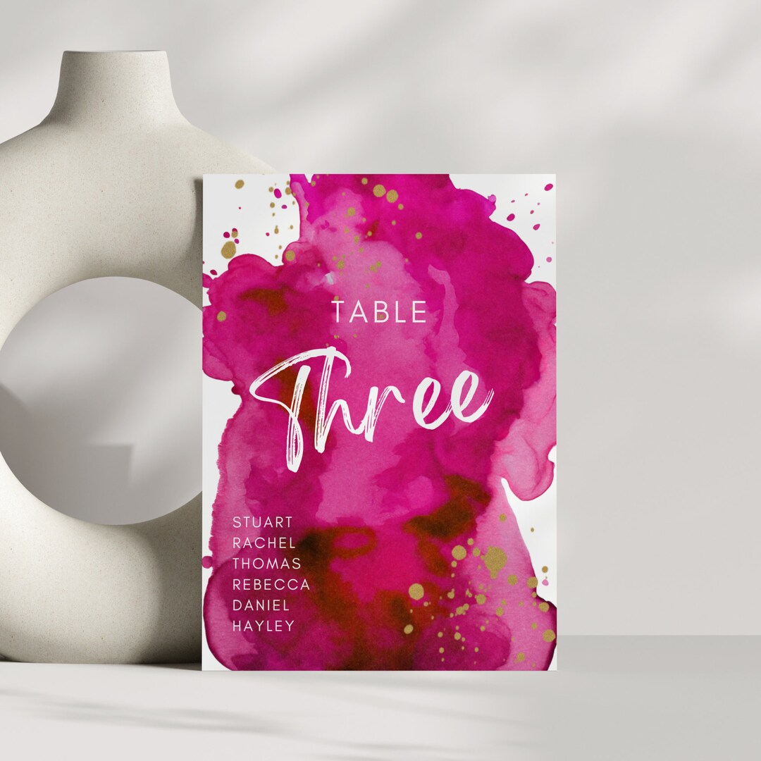 Pink and Gold Table Numbers, Birthday Party Sign, Guests Seating Card ...