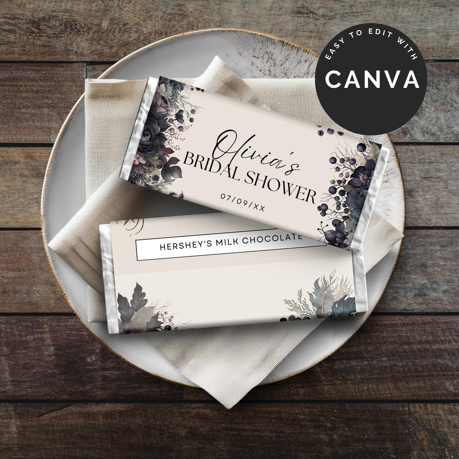 Gothic Chocolate Bar Wrapper, Bridal Shower Favor, Moody Floral ...