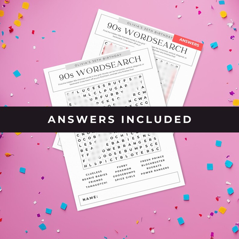 90s Wordsearch Puzzle, Born in the 1990s Party Activity, 30th Birthday ...