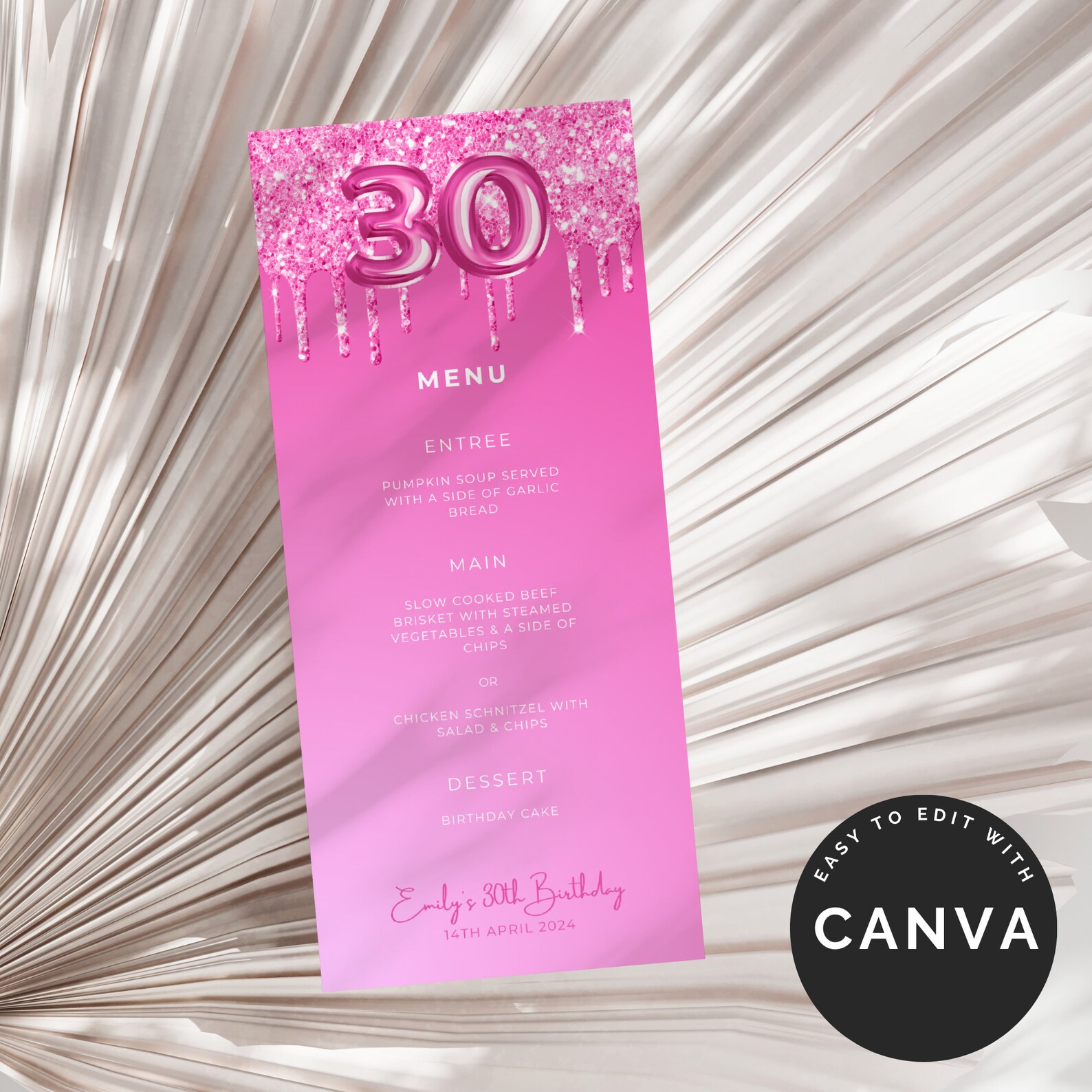 Hot Pink Dinner Menu, 30th Birthday Brunch, Party Food, Bar Drinks List ...
