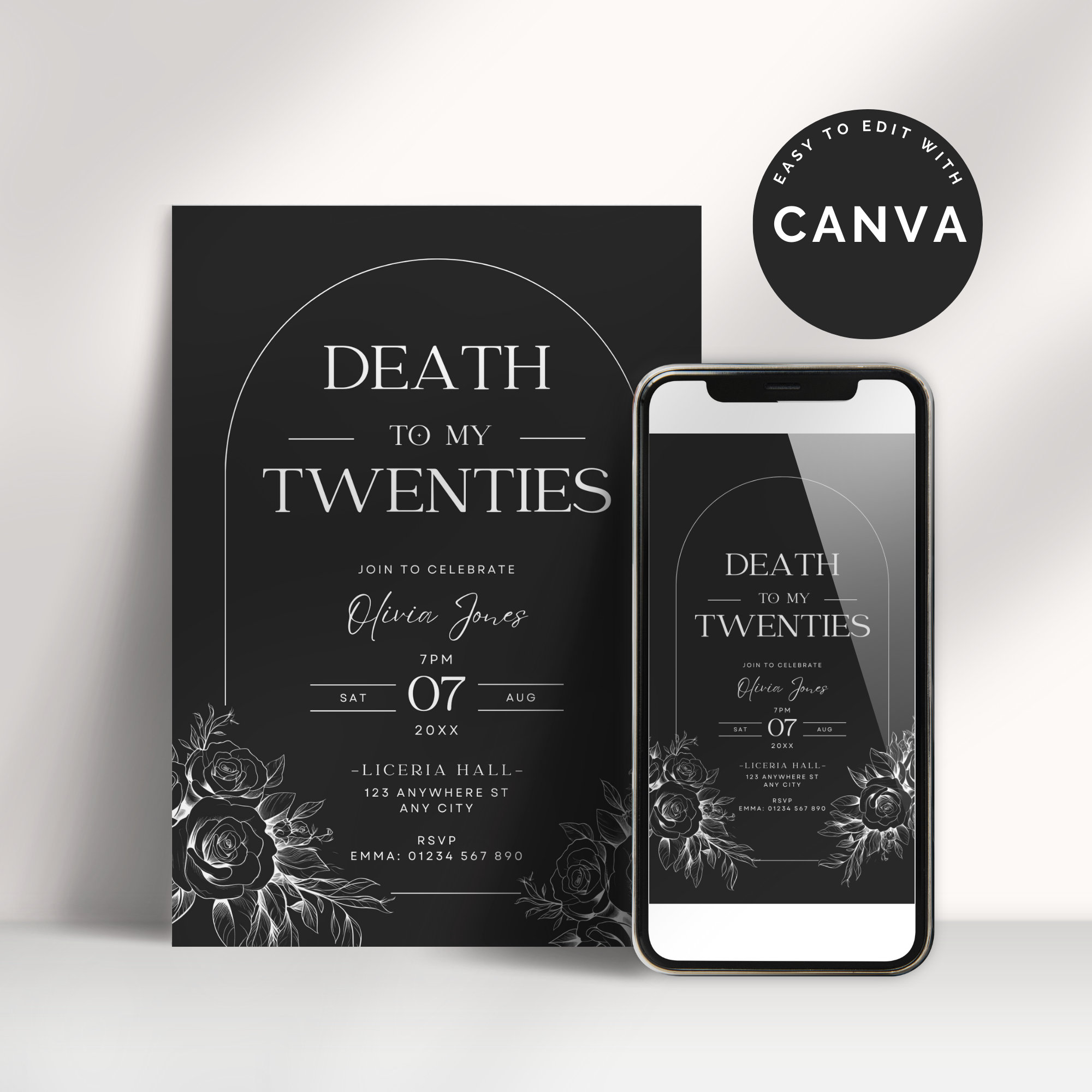 Death to My Twenties Party Invitation, Black Modern Phone Invite, 30th ...