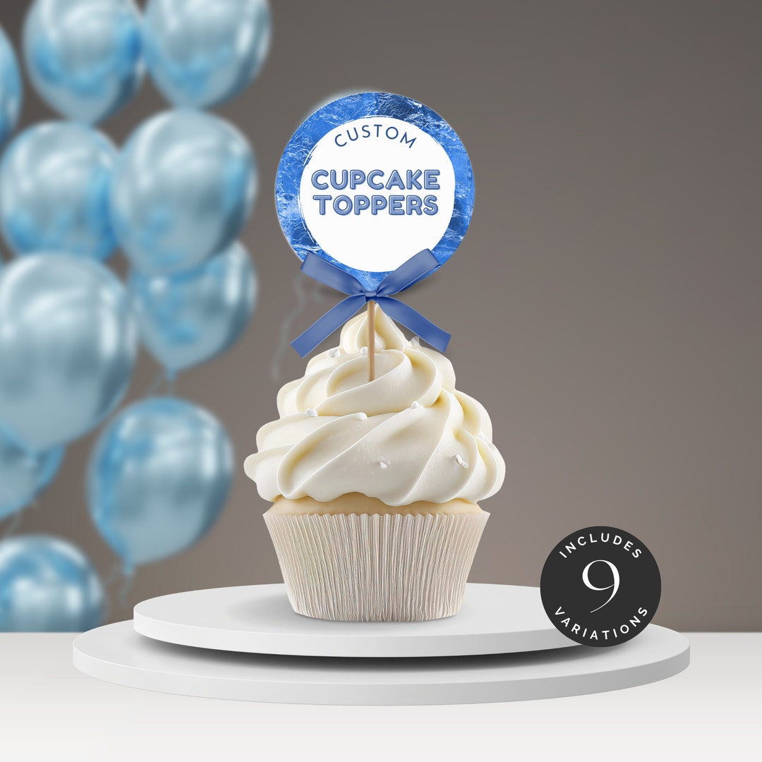 Royal Blue Cupcake Toppers, Circle Cake Decoration, Metallic Glitter ...