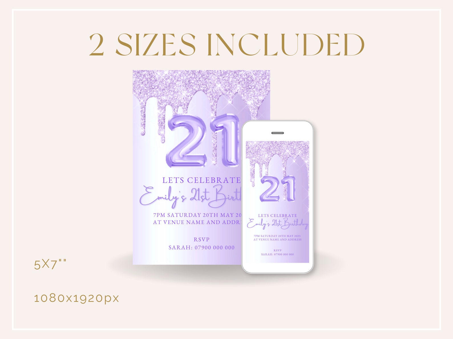 21st Birthday Party Invitation, Lavender Lilac Glitter Foil Balloon ...