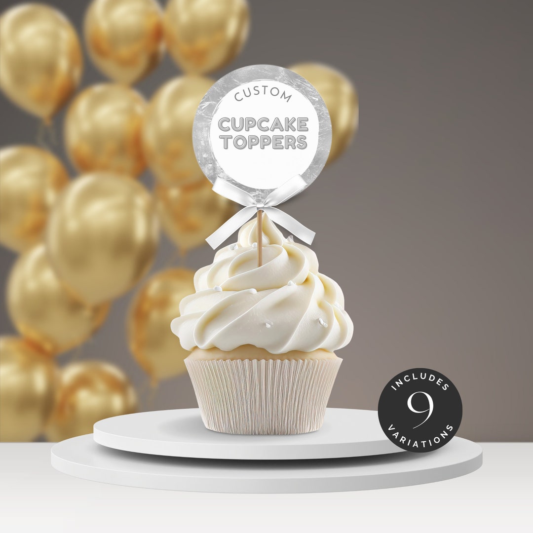Silver Cupcake Toppers, Circle Cake Decoration, Metallic Glitter for ...
