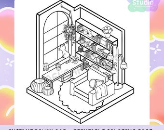 Isometric Room Printable Coloring Pages, Instant Download, Digital ...